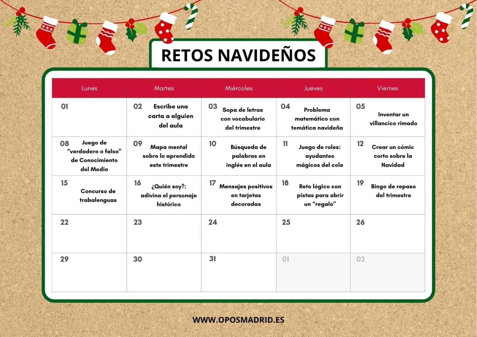 Calendario de retos navideños para repasar contenidos antes de las ...